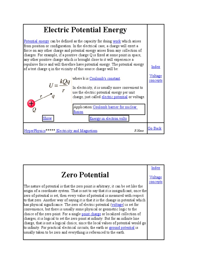 Electric Potential Energy | PDF | Voltage | Potential Energy