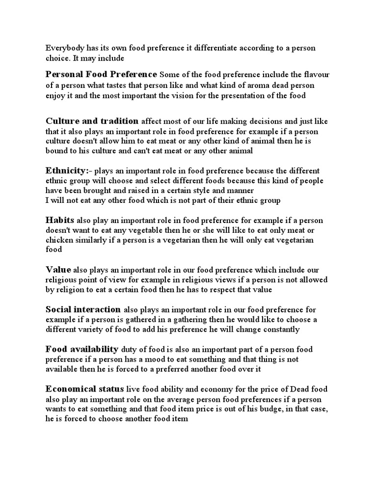 Preference of Food | PDF | Foods | Meat