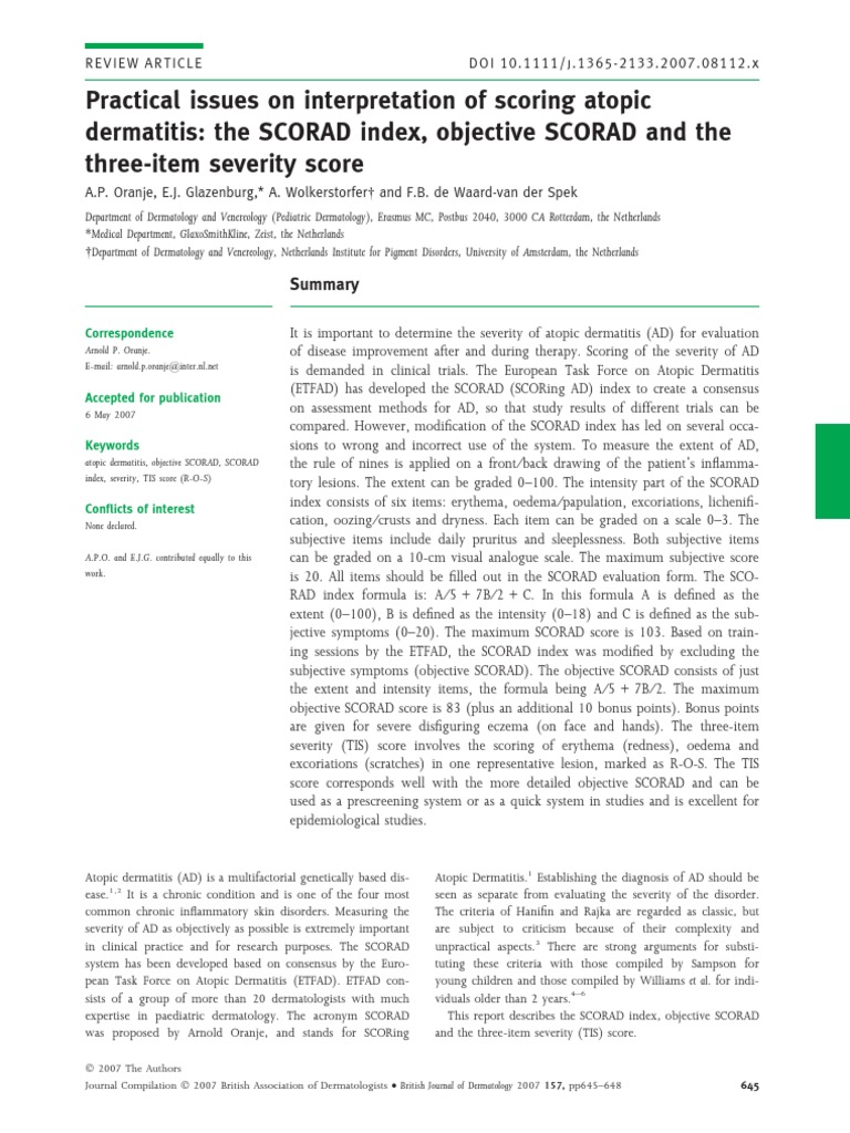 SCORAD | Download Free PDF | Dermatitis | Dermatology