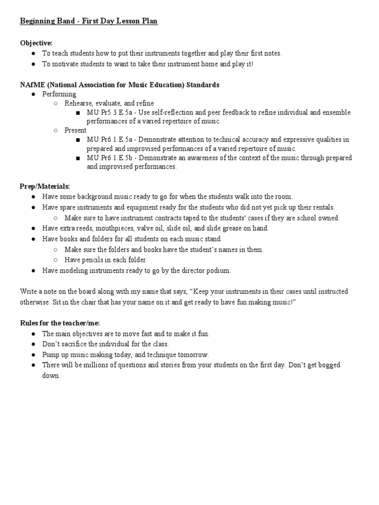 Beginner Band First Day Guide | PDF | Aerophones | Elementary Organology