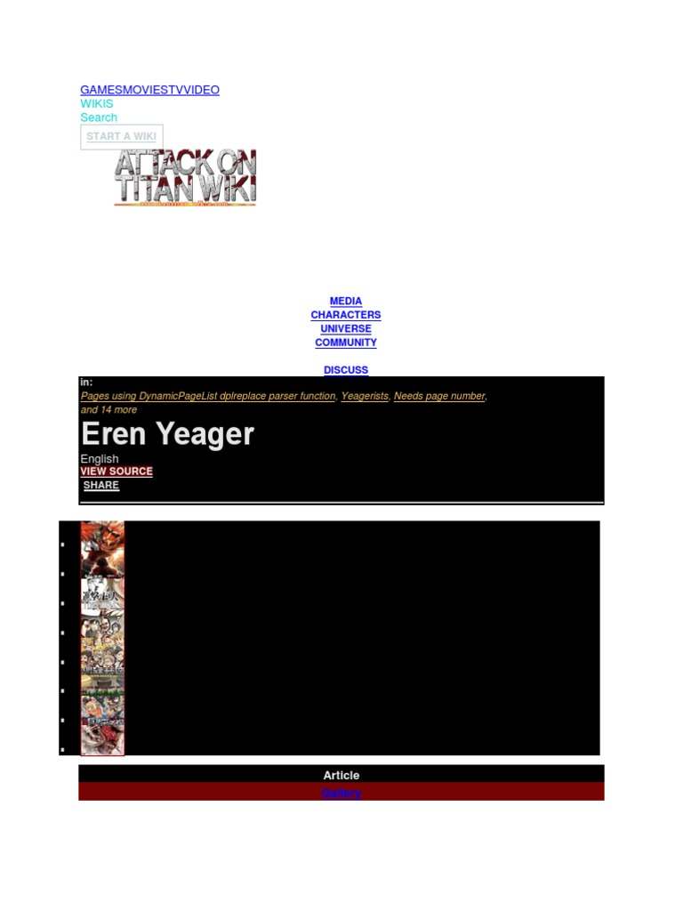 Eren Yeager: Attack On Titan Wiki | PDF