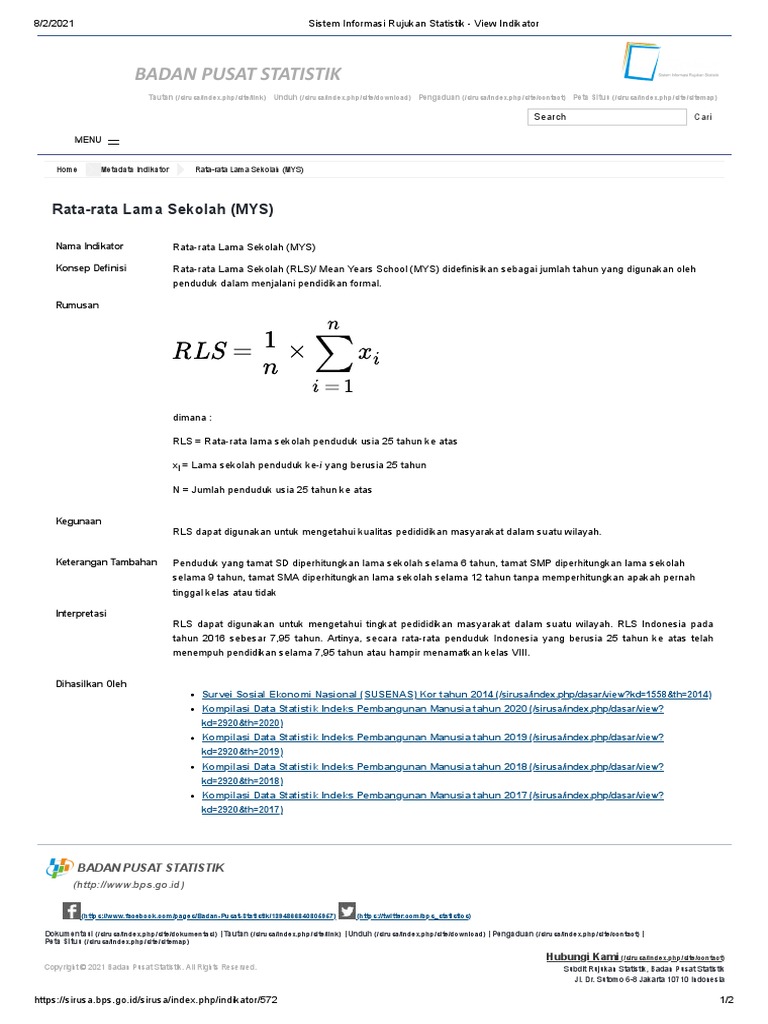 Rata Rata Lama Sekolah Bps Pdf