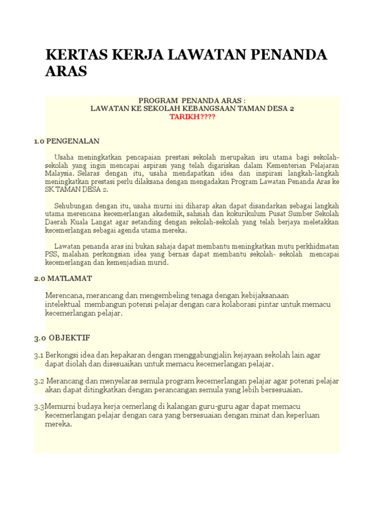 Kertas Kerja Lawatan Penanda Aras | PDF
