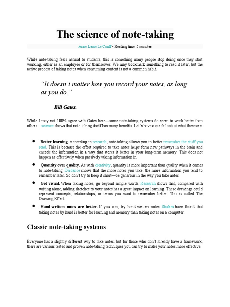Effective Science Note-Taking Methods | PDF | Neuropsychology | Psychology