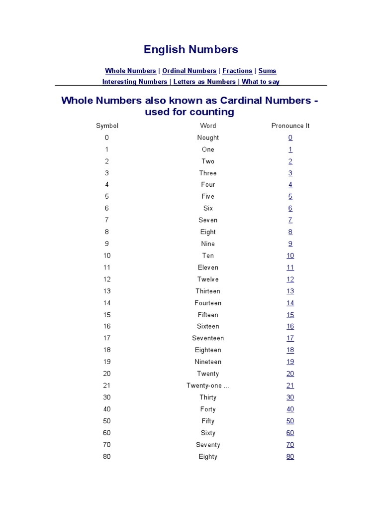 English Numbers | PDF | Numbers | Lexicology