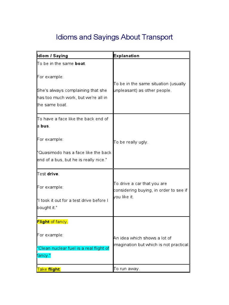 Idioms and Sayings About Transport | PDF | Transport | Road Transport