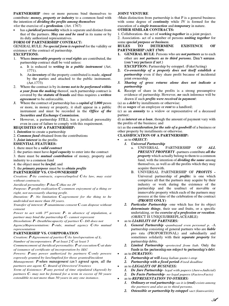 RFBT 2 Partnership Midterm Reviewer | PDF | General Partnership | Partnership