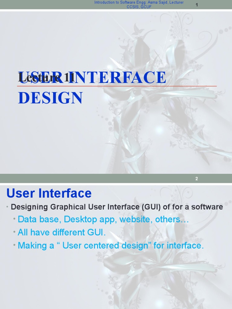 Lecture 11 User Interface Design | PDF | Graphical User Interfaces | Window (Computing)
