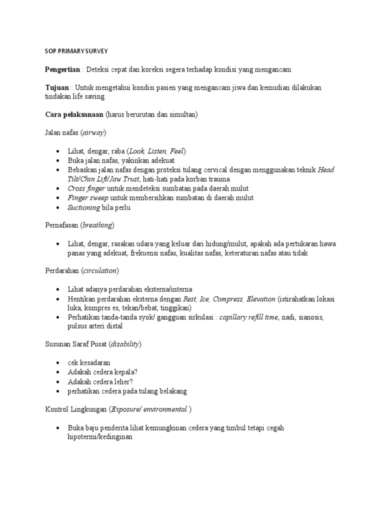 Prosedur SOP Primary Survey Trauma | PDF