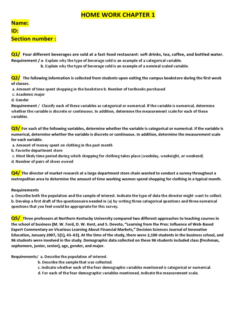 Home Work Chapter 1 | PDF | Categorical Variable | Laptop