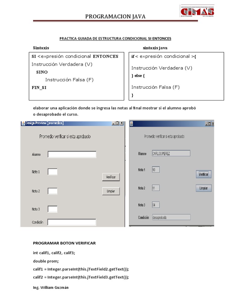 Practica Guiada de Estructura Condicional Si Entonces | PDF | Lenguaje ...