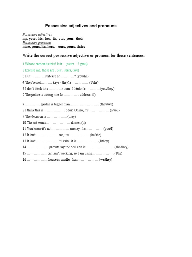 Possessive Adj. and Pron. - Worksheet | PDF | Language Arts ...