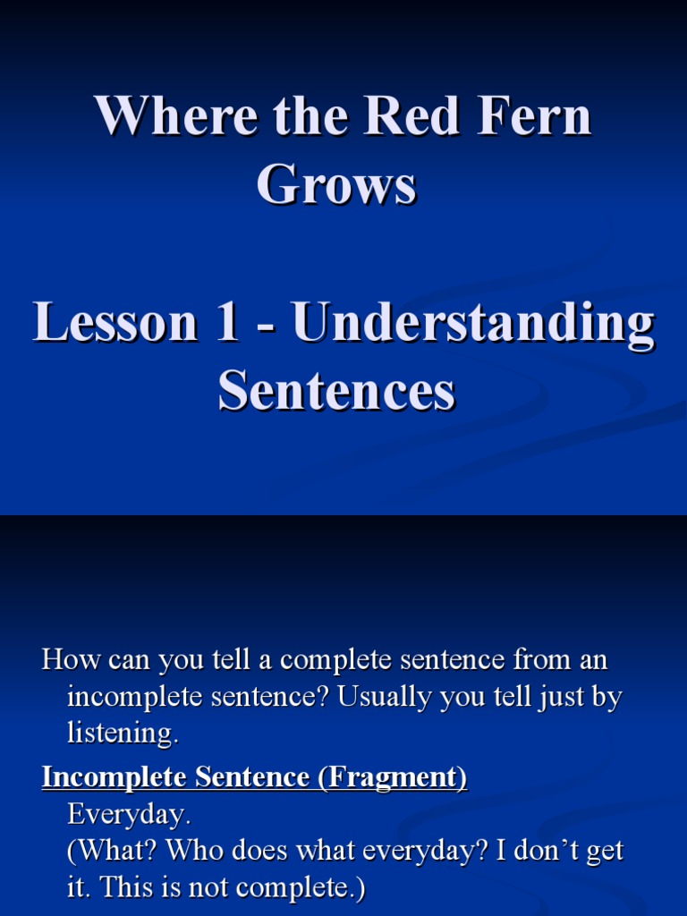 Where The Red Fern Grows Lesson 1 - Understanding Sentences | PDF ...
