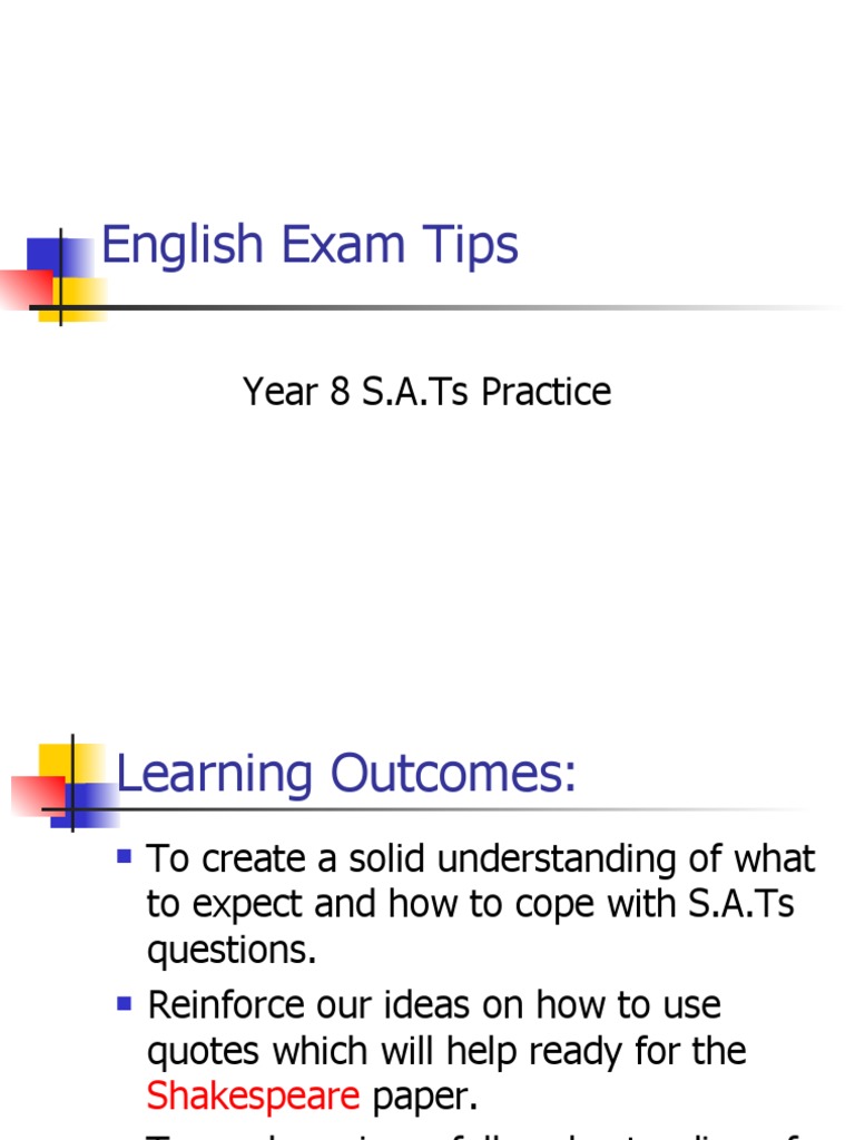 English Exam Tips: Year 8 S.A.Ts Practice | PDF | Question | Test ...