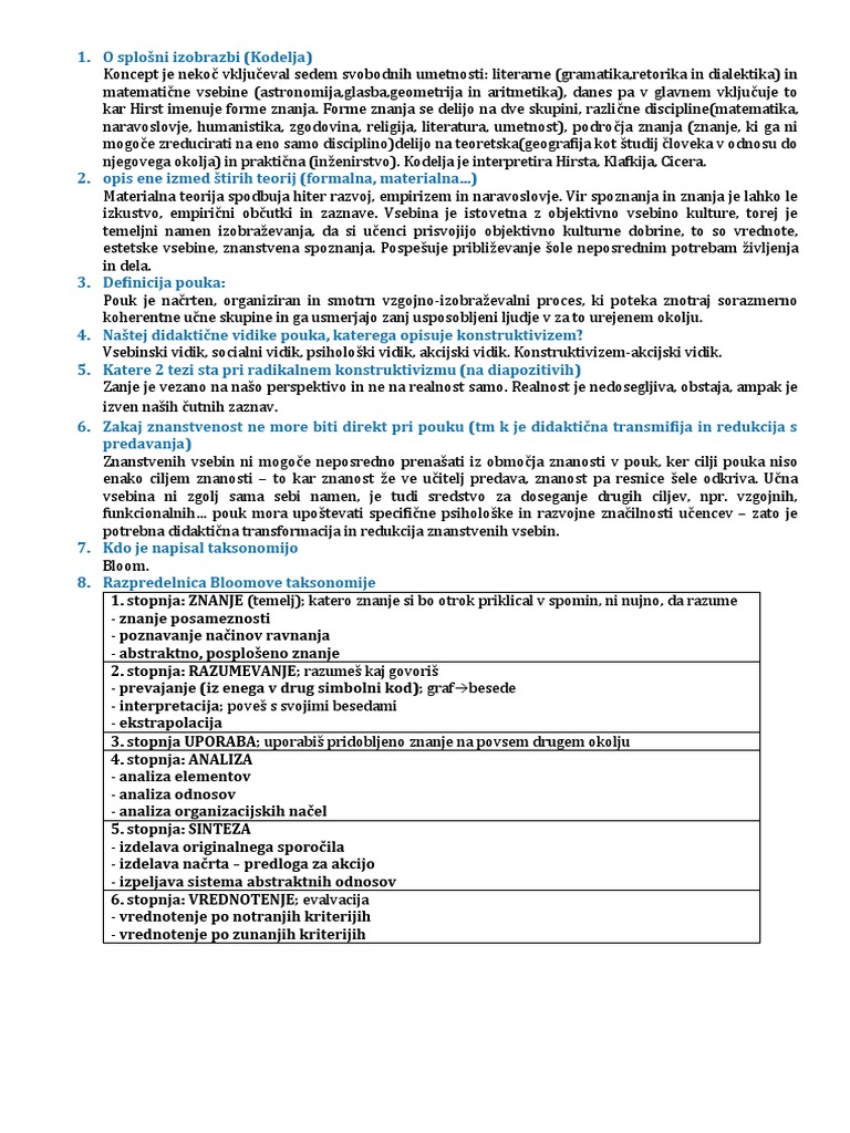 Pedagogika - Izpitna Vprašanja | PDF