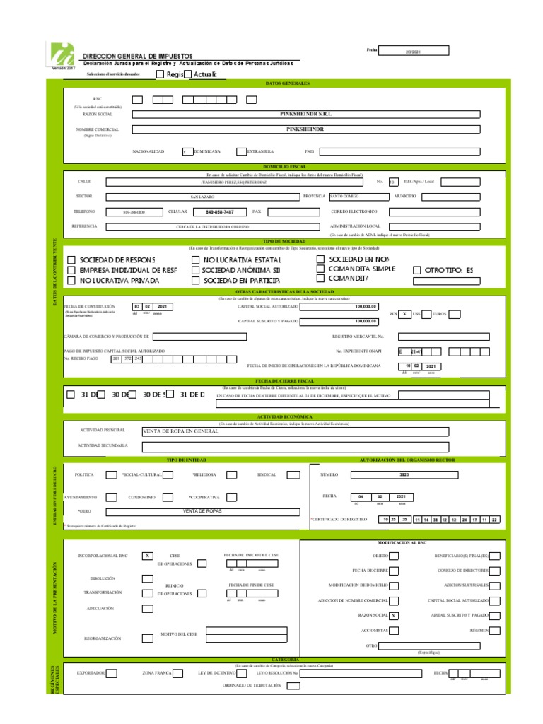 Rc-02-Formulario para Deposito Dgii | PDF | Placa de matrícula del ...