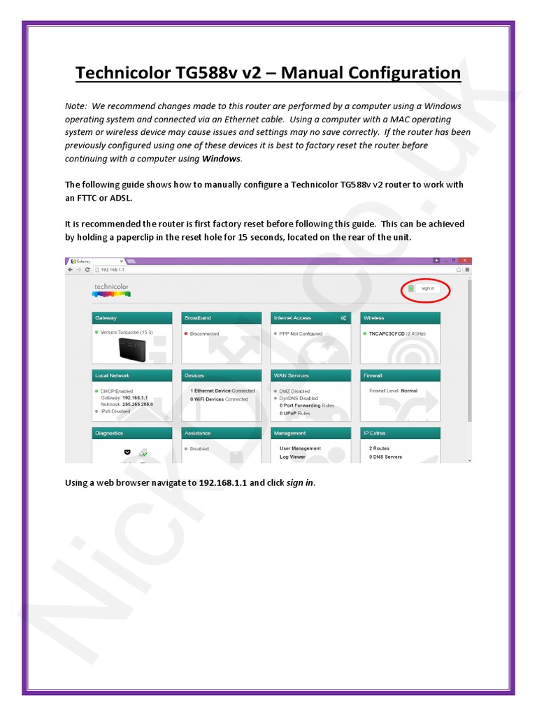 Nickdj - Co.Uk: Technicolor Tg588V V2 - Manual Configuration | PDF ...