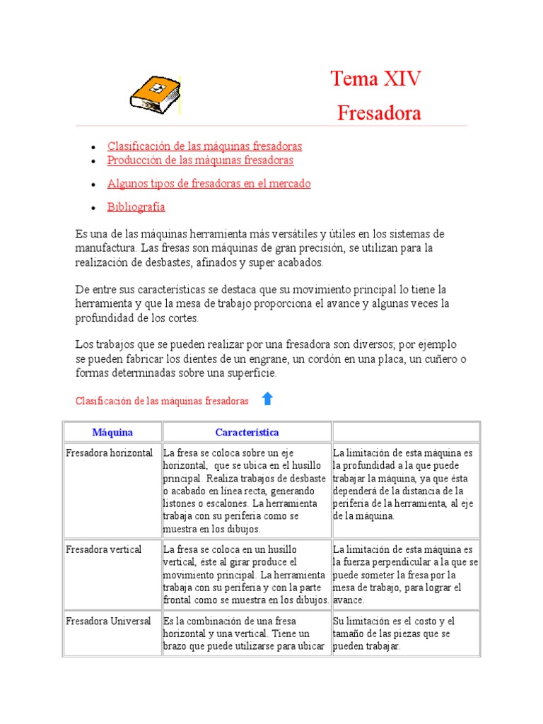 Tema XIV Fresadora | PDF | Sectores Economicos | Herramientas