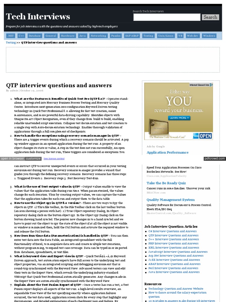 Tech Interviews Qtp Interview Questions And Answers Pdf Login Component Object Model