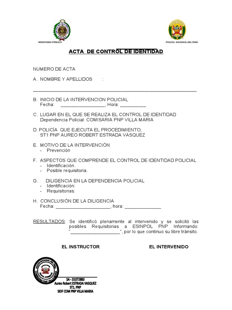 Acta de Control de Identidad Formato | PDF