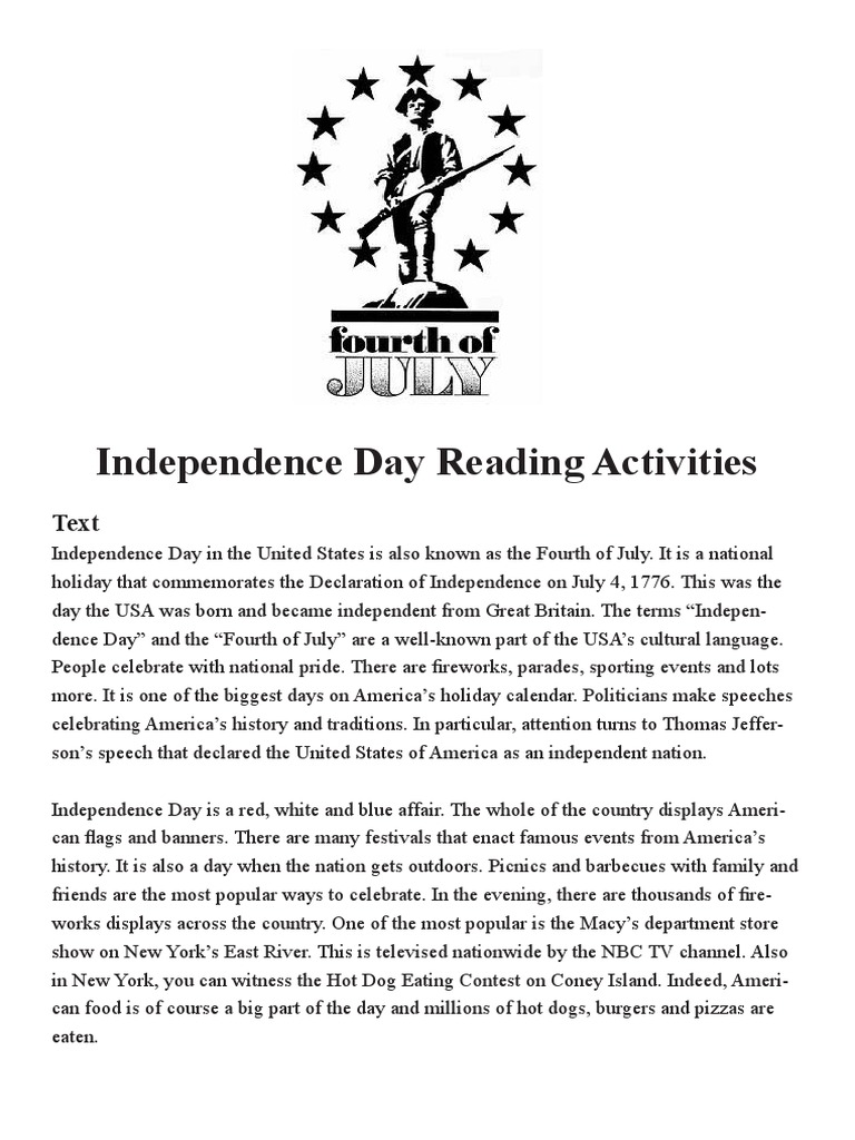 Independence Day Activities Guide | PDF | Independence Day (United ...