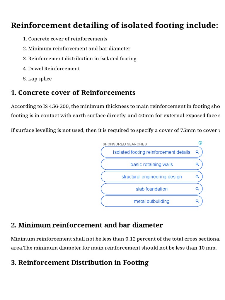 Isolated Footing Reinforcement Details | PDF | Column | Structural ...