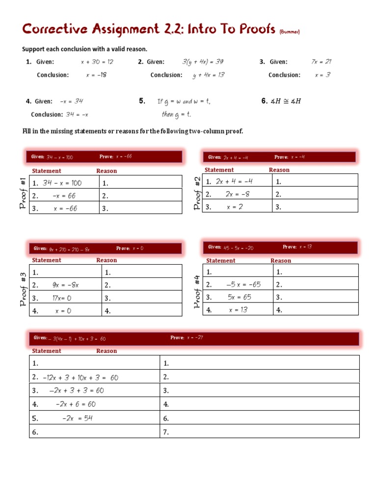 Corrective Assignment 2.2: Intro To Proofs: Support Each Conclusion ...