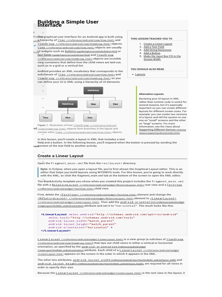 Building A Simple User Interface: Create A Linear Layout | PDF | Page ...