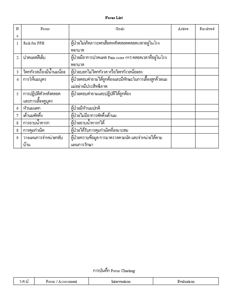Focus List แม่หลังคลอด | PDF