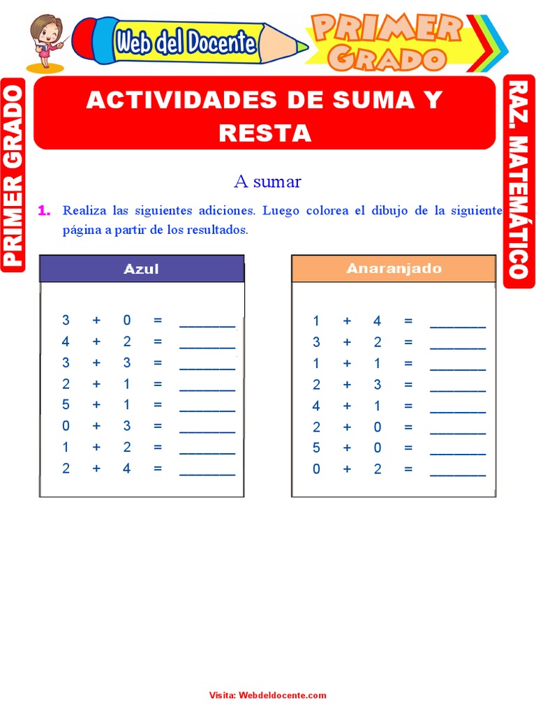 Actividades de Suma y Resta para Primer Grado de Primaria | PDF