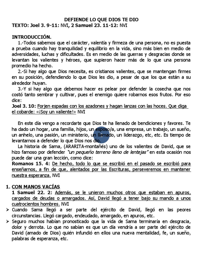Defiende Lo Que Dios Te Dio | PDF | David | Religión y creencia
