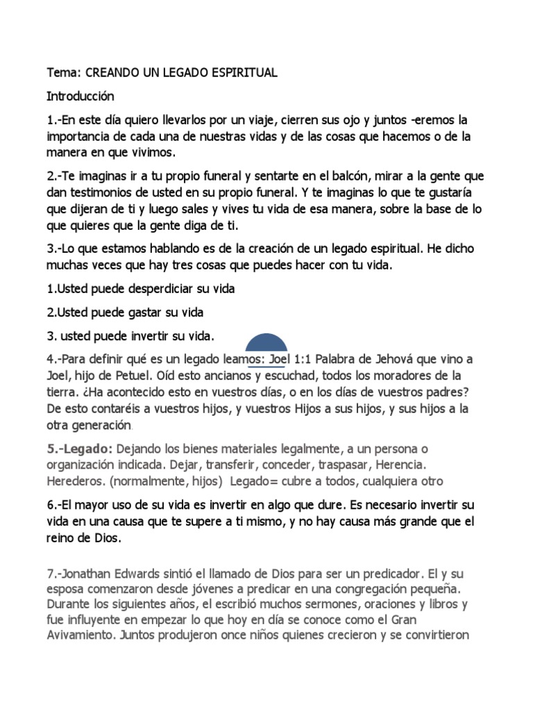 Legado Espiritual Duradero | PDF | Vida | Dios