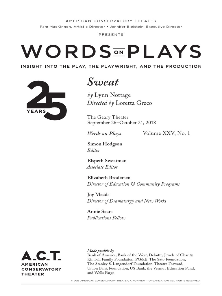 Sweat: by Lynn Nottage Directed by Loretta Greco | Download Free PDF ...