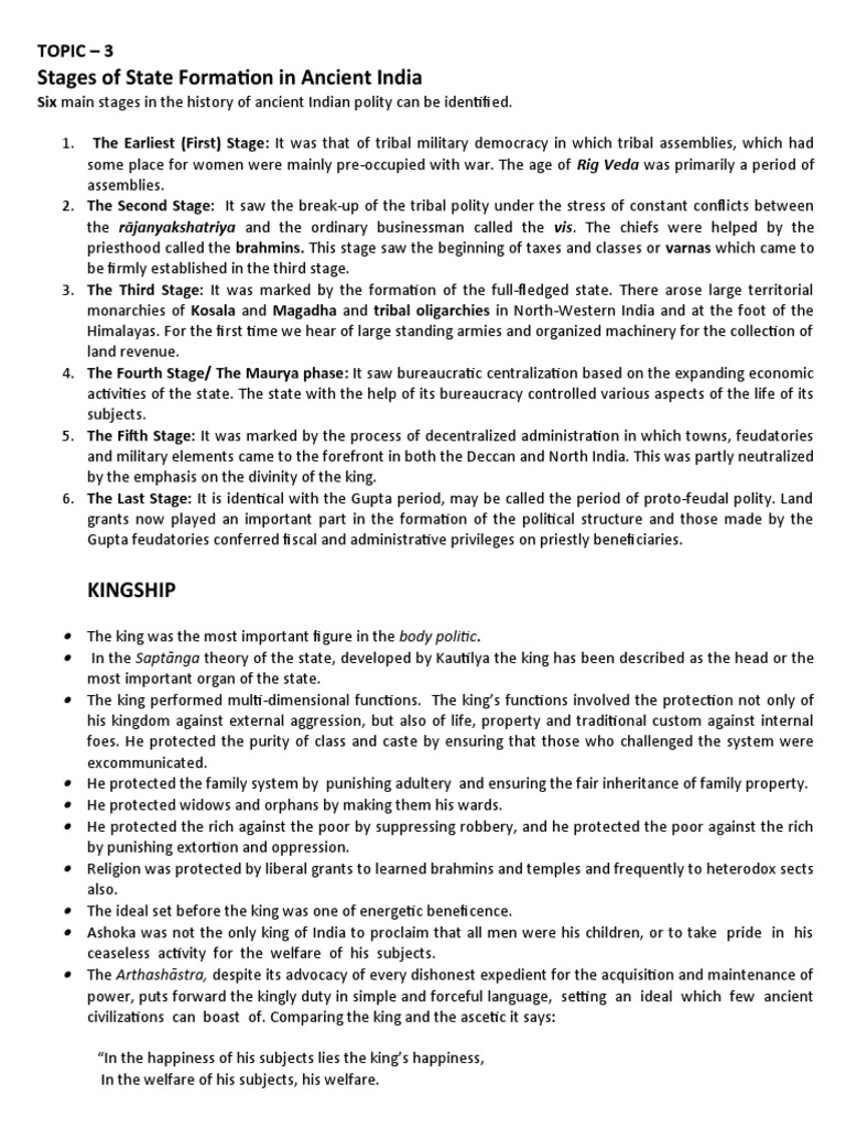 Topic 3 Stages of State Formation | PDF | Dharma | Kama