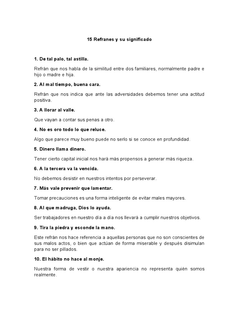 15 Refranes y Su Significado | PDF