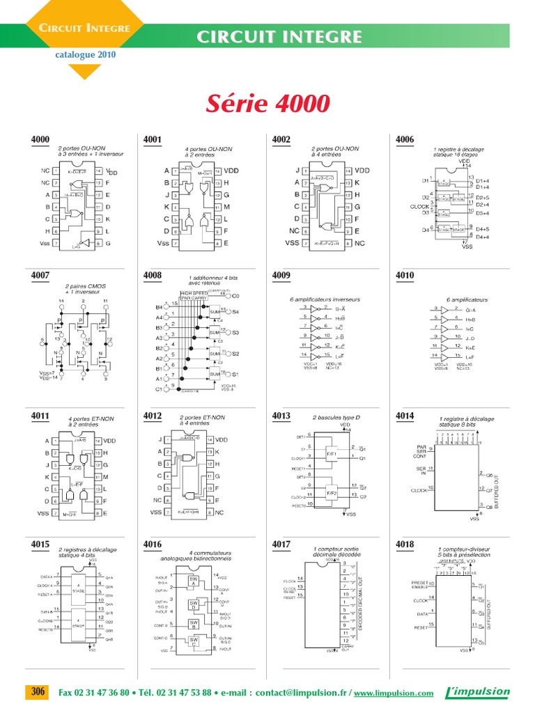 Brochage Circuit Intégré Serie 4000 | PDF | Ingénierie électronique ...