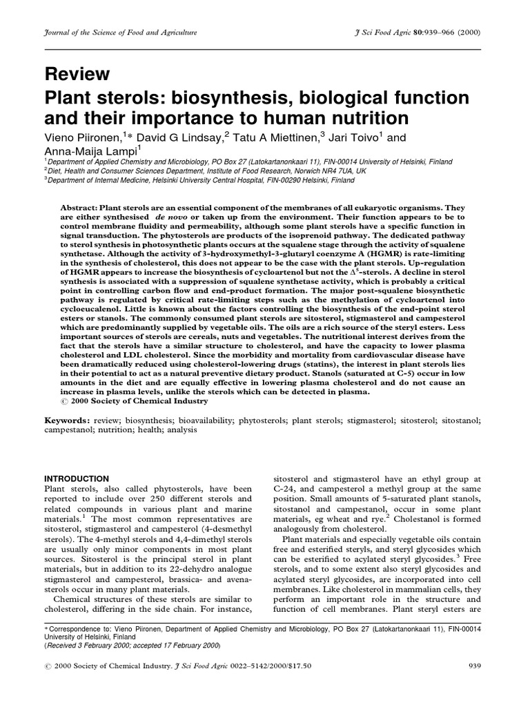 Review Plant Sterols: Biosynthesis, Biological Function and Their ...