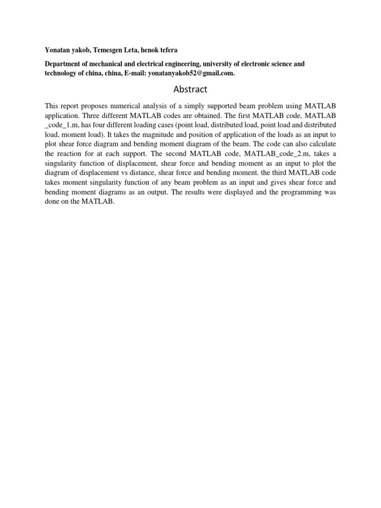 Numerical Analysis of Beam Problems With MATLAB | PDF | Bending | Beam ...