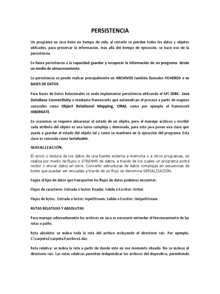 Persistencia Java | PDF | Objeto (informática) | Archivo de computadora