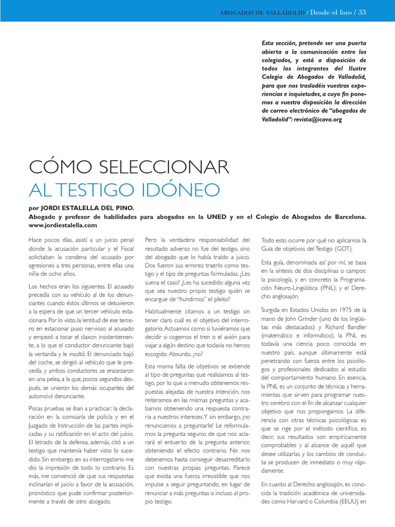 Como Seleccionar Al Testigo Idoneo | PDF | Testigo | Ley común