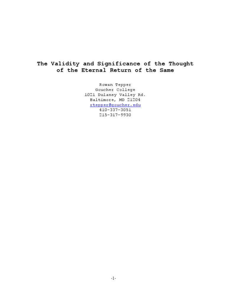 The Validity and Significance of Nietzsche's Doctrine of The Eternal ...