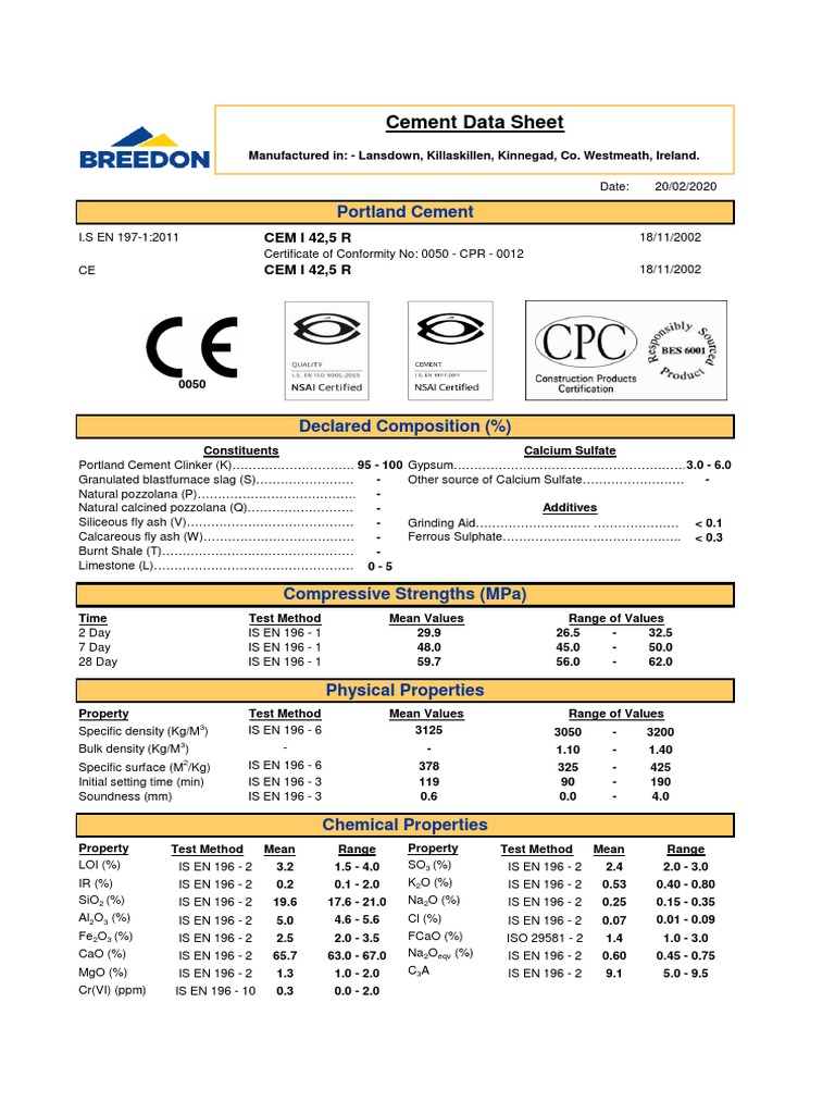 Data Sheet CEM I 42,5 R | PDF