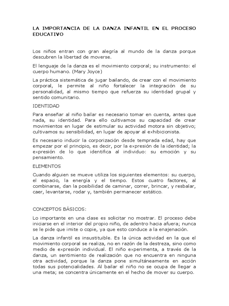 La Importancia de La Danza Infantil en El Proceso Educativ1 | PDF ...