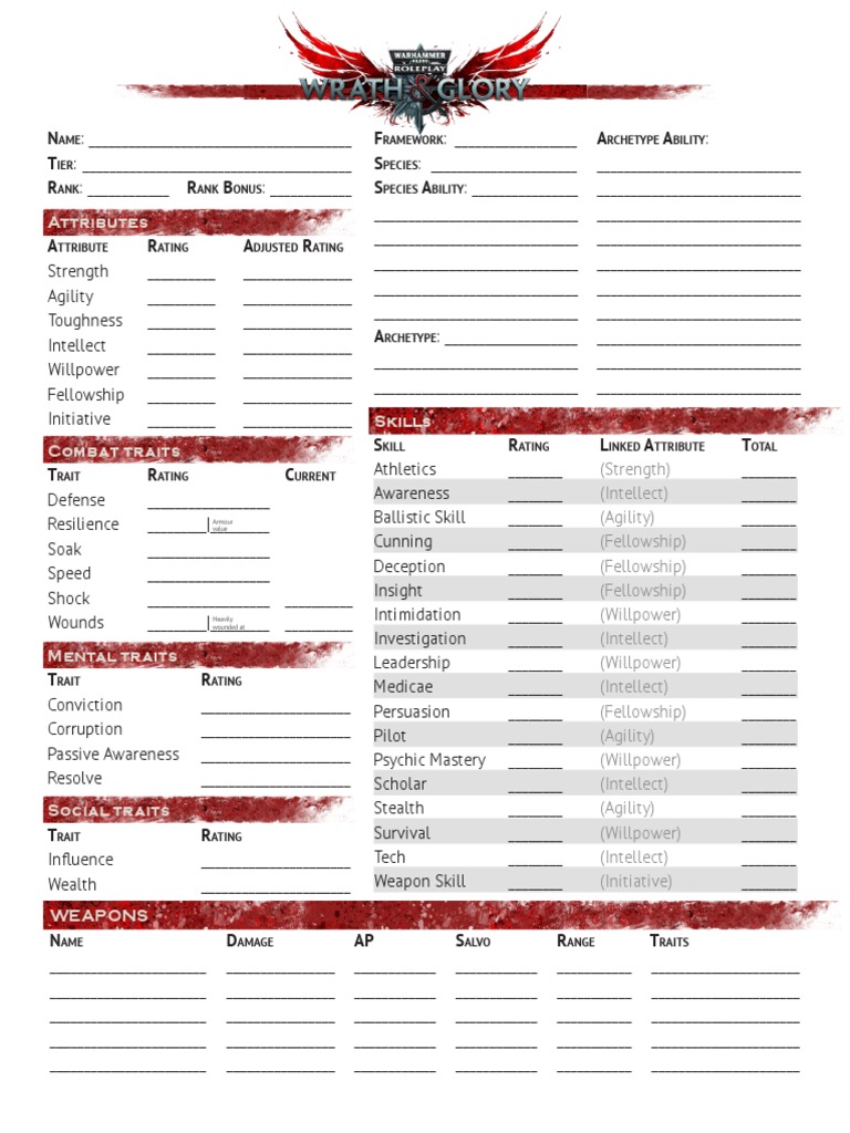 WG Character Sheet PrinterFriendly | PDF | Leisure | Sports