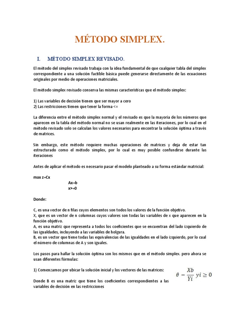 Método Simplex Revisado. | PDF | Programación lineal | Matriz (Matemáticas)