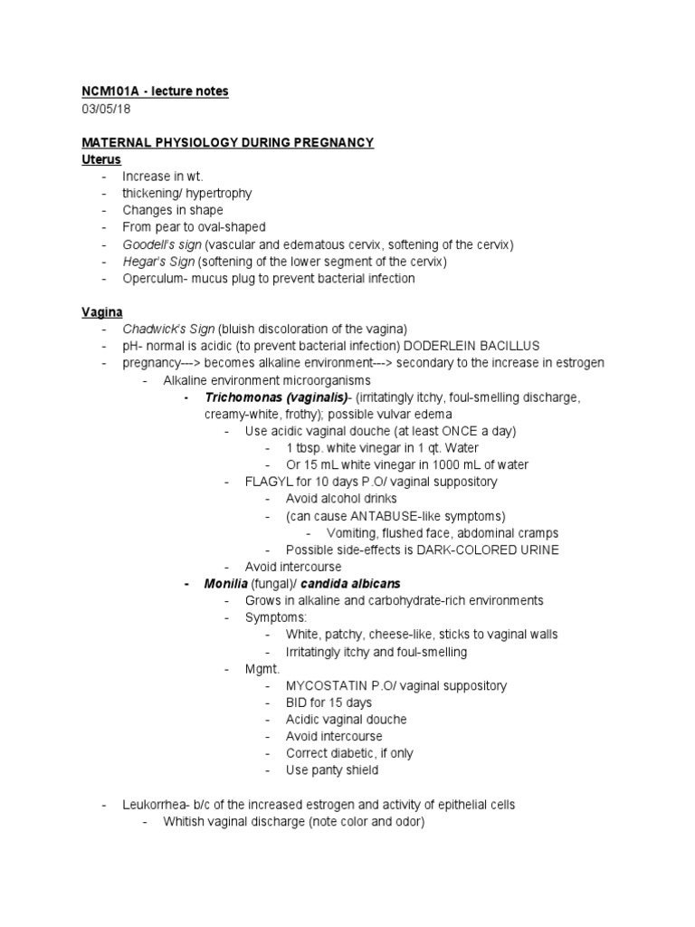 Maternal Physiology During Pregnancy Notes | PDF | Childbirth | Uterus