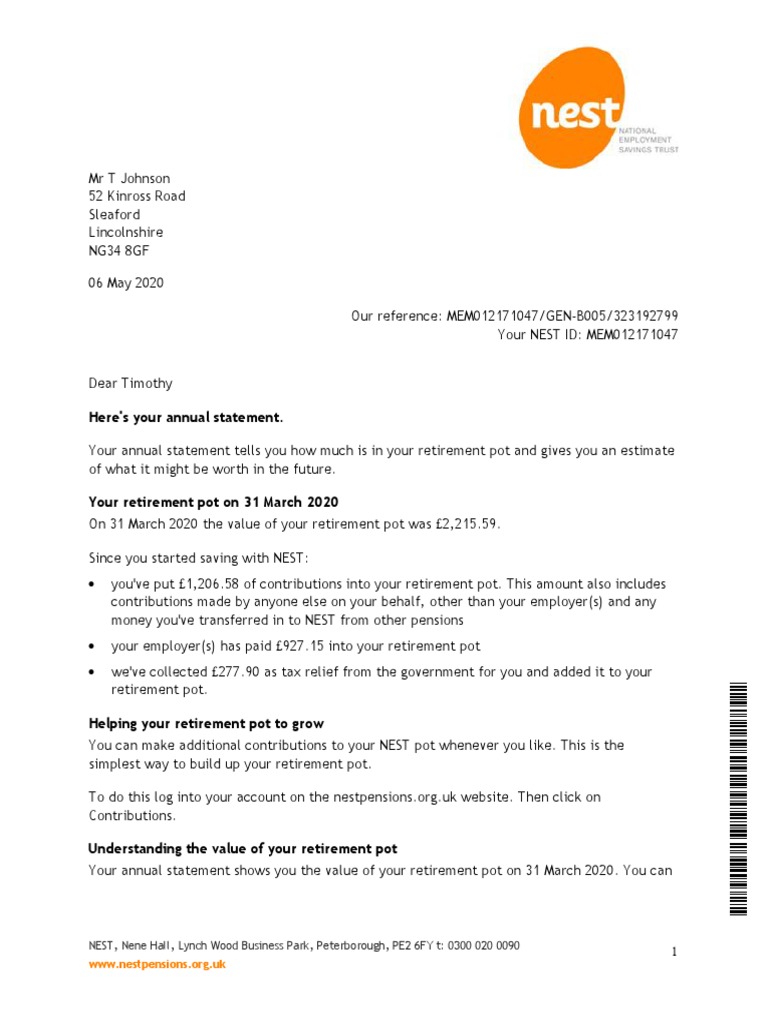 Here's Your Annual Statement.: NEST, Nene Hall, Lynch Wood Business ...