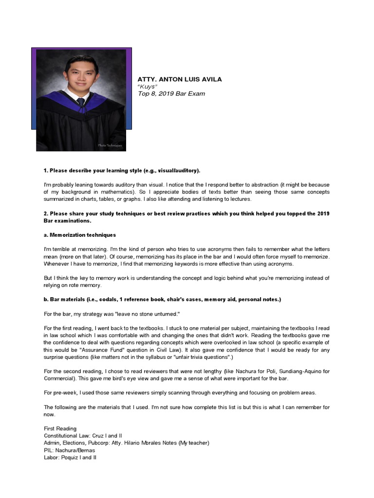 Bar Topnotchers Tips | PDF | Test (Assessment) | Law School