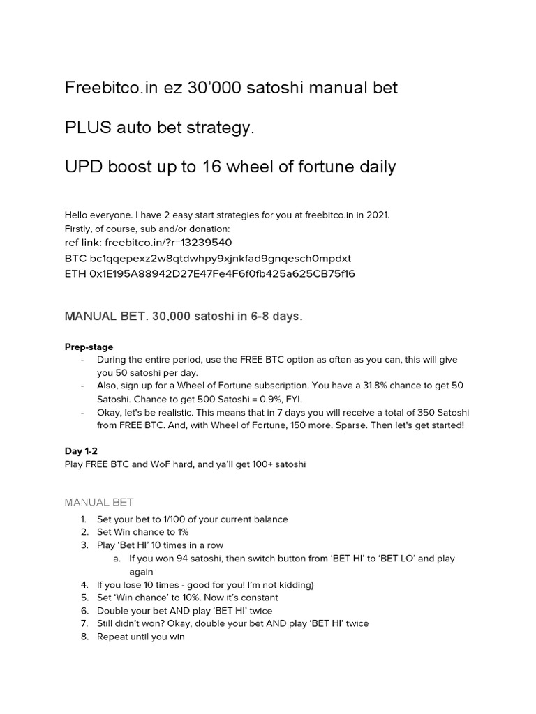 Freebitco - in 2021 MANUAL and AUTO BET Strategy | PDF | Bitcoin | Leisure