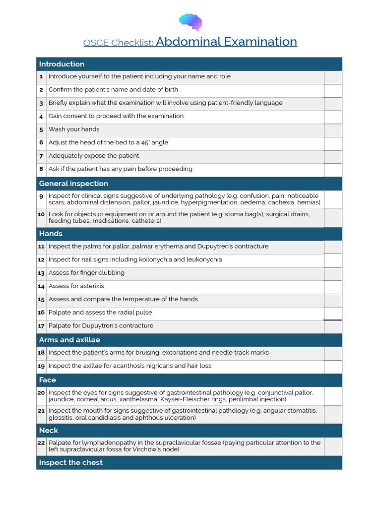 Abdominal Examination: OSCE Checklist | PDF | Medical Specialties ...